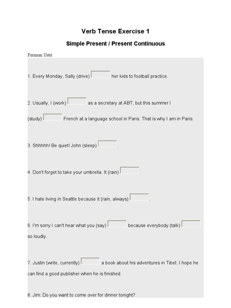 Verb Tense Exercise 1 | PDF