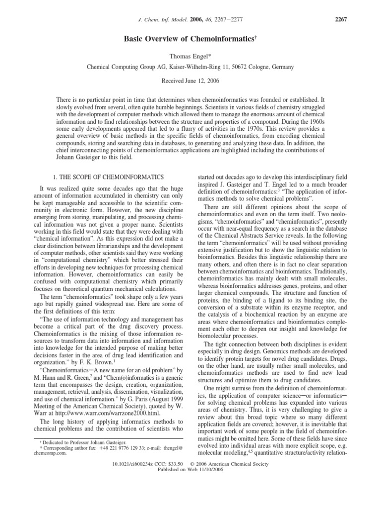 Basic Overview of Chemoinformatics | PDF | Quantitative Structure ...