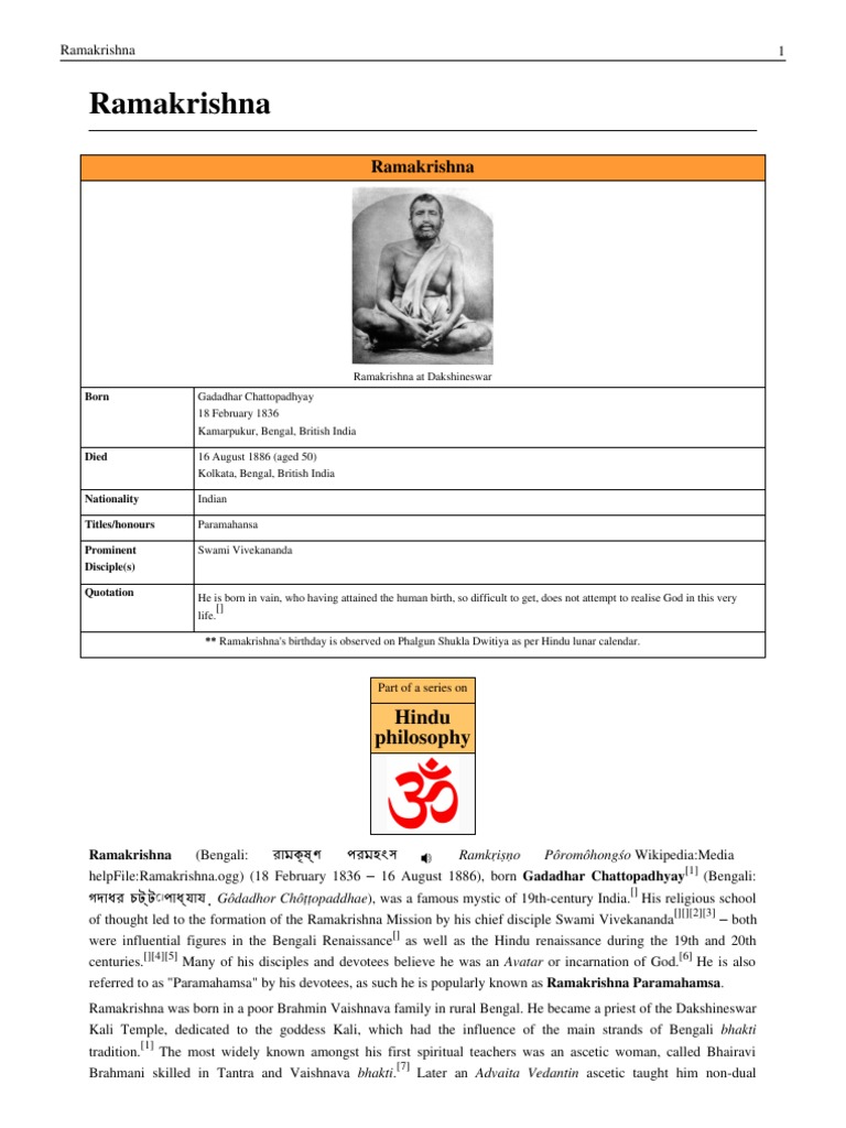 Ramakrishna, the famous mystic of 19th century India | PDF ...