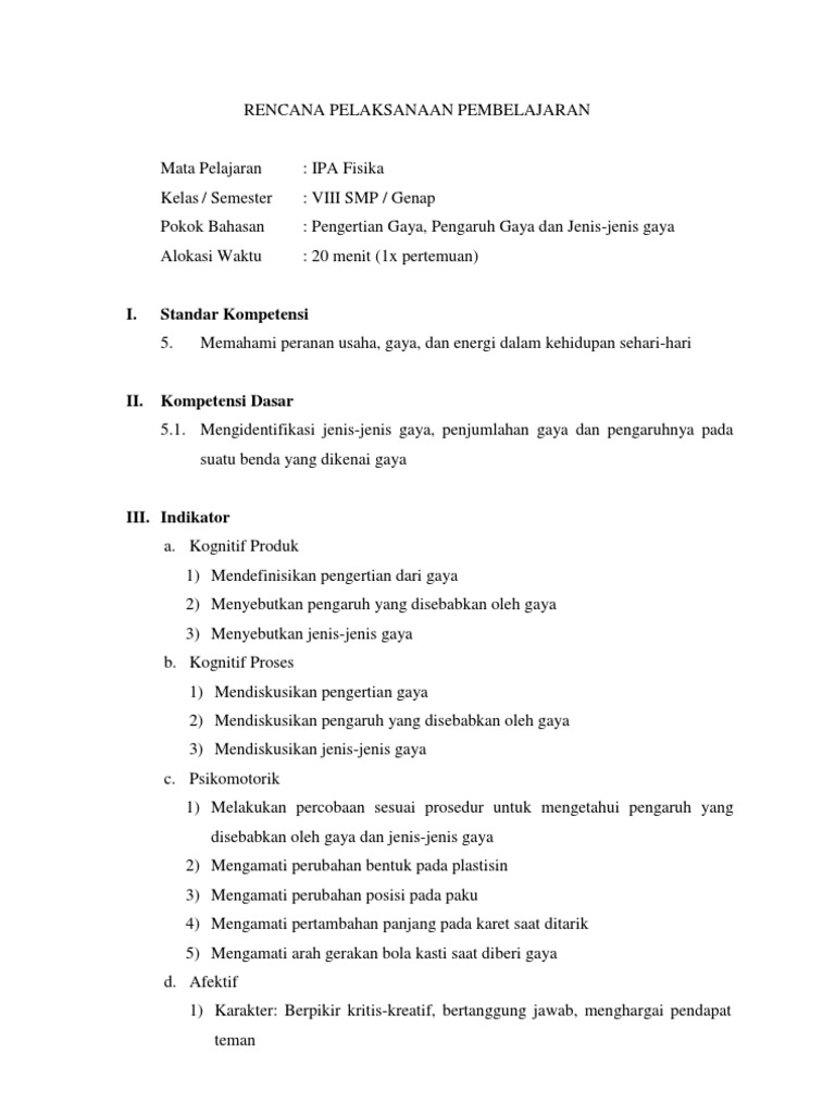 Rencana Pelaksanaan Pembelajaran Gaya Sentuh Tak Sentuh | PDF