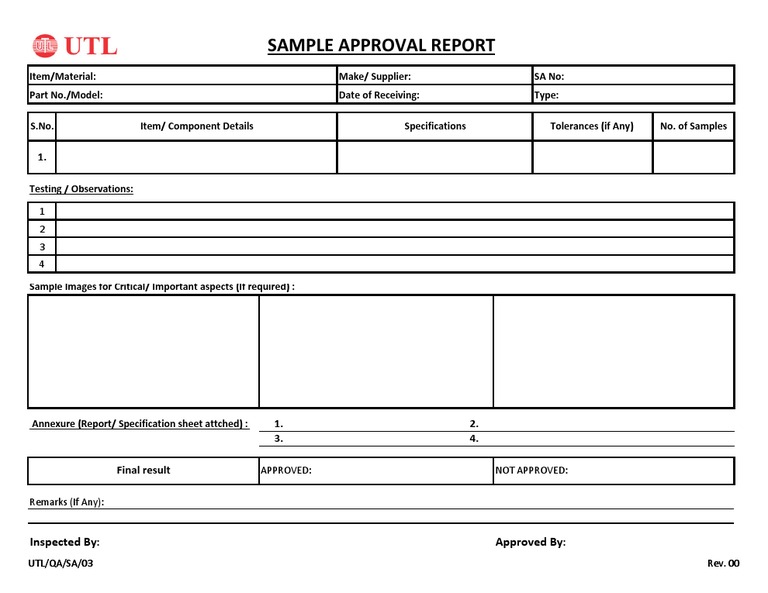 Sample Approval Report: Inspected By: Approved by | PDF | Science ...