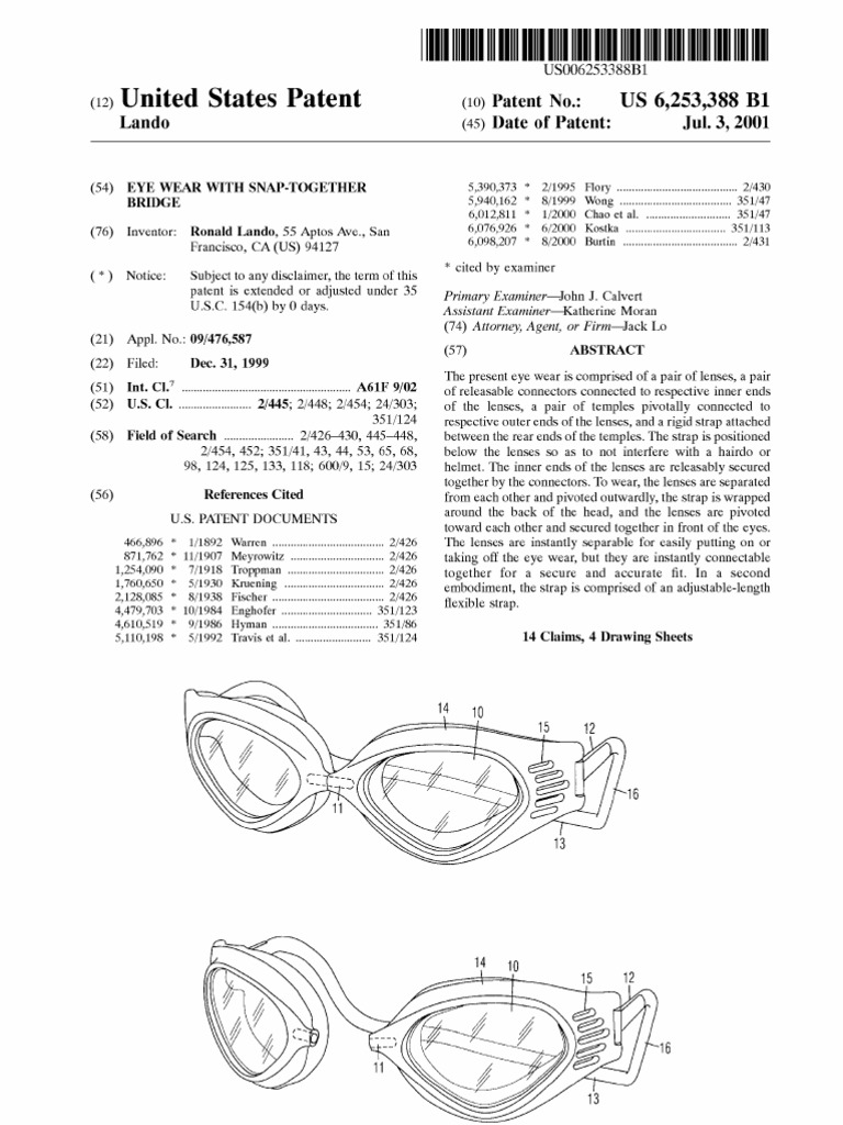 US Patent 6253388 | PDF | Glasses | Lens (Optics)