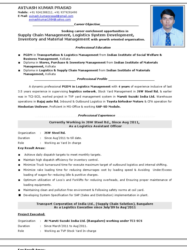 resume format | Logistics | Warehouse | Free 30-day Trial | Scribd