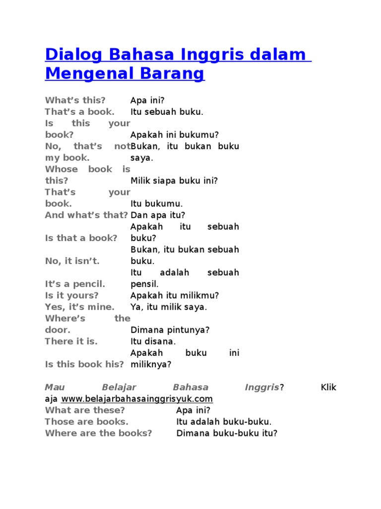 Dialog Bahasa Inggris Dalam Mengenal Barang | PDF