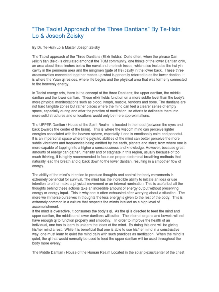 Taoist Approach of The Three Dantians | PDF | Qi | Mind