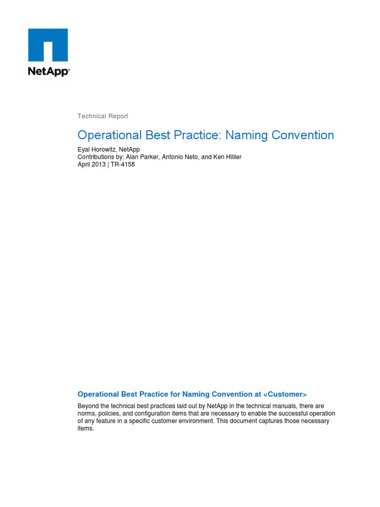 TR-4158-0413 Operational Best Practice Naming Convention | PDF | Oracle Database | Databases