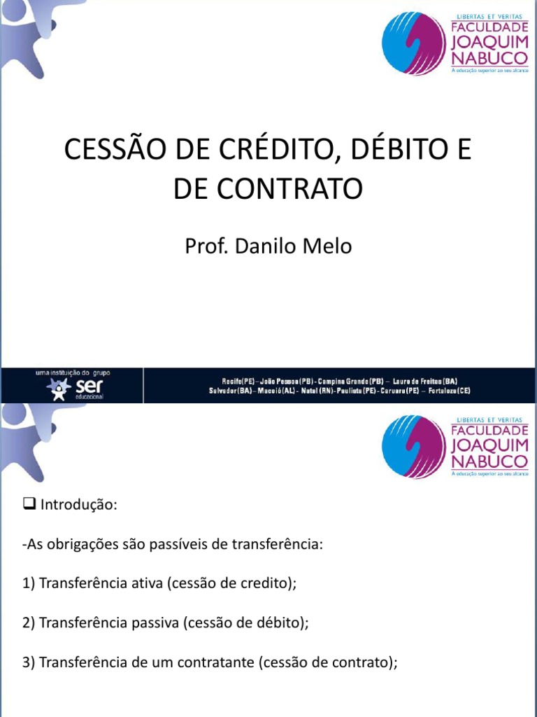 Aula 07 Cessao De Credito Debito E De Contrato Download Grátis Pdf