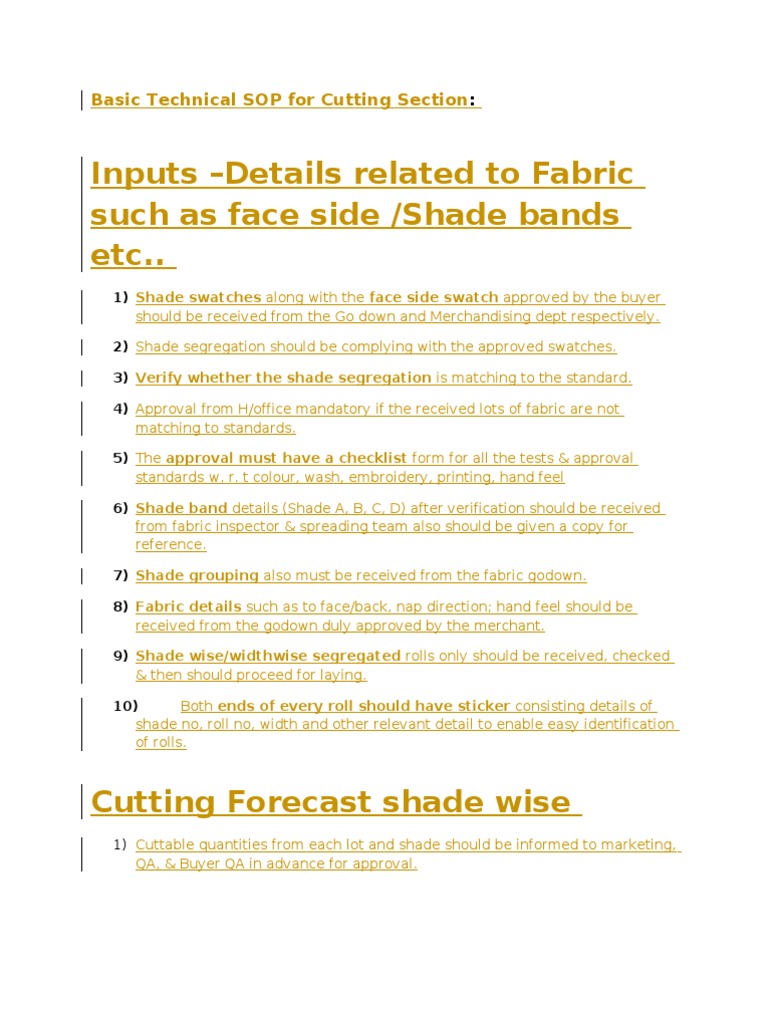 Cutting SOP for Garment Production | PDF | Knife | Casting (Metalworking)