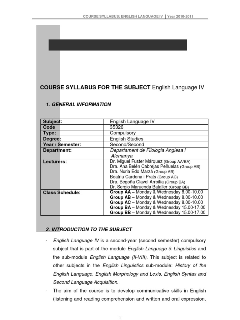 Sample of English Course | Educational Assessment | English Language