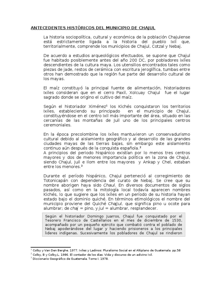 Antecedentes Históricos Del Municipio de Chajul | PDF | Civilización ...