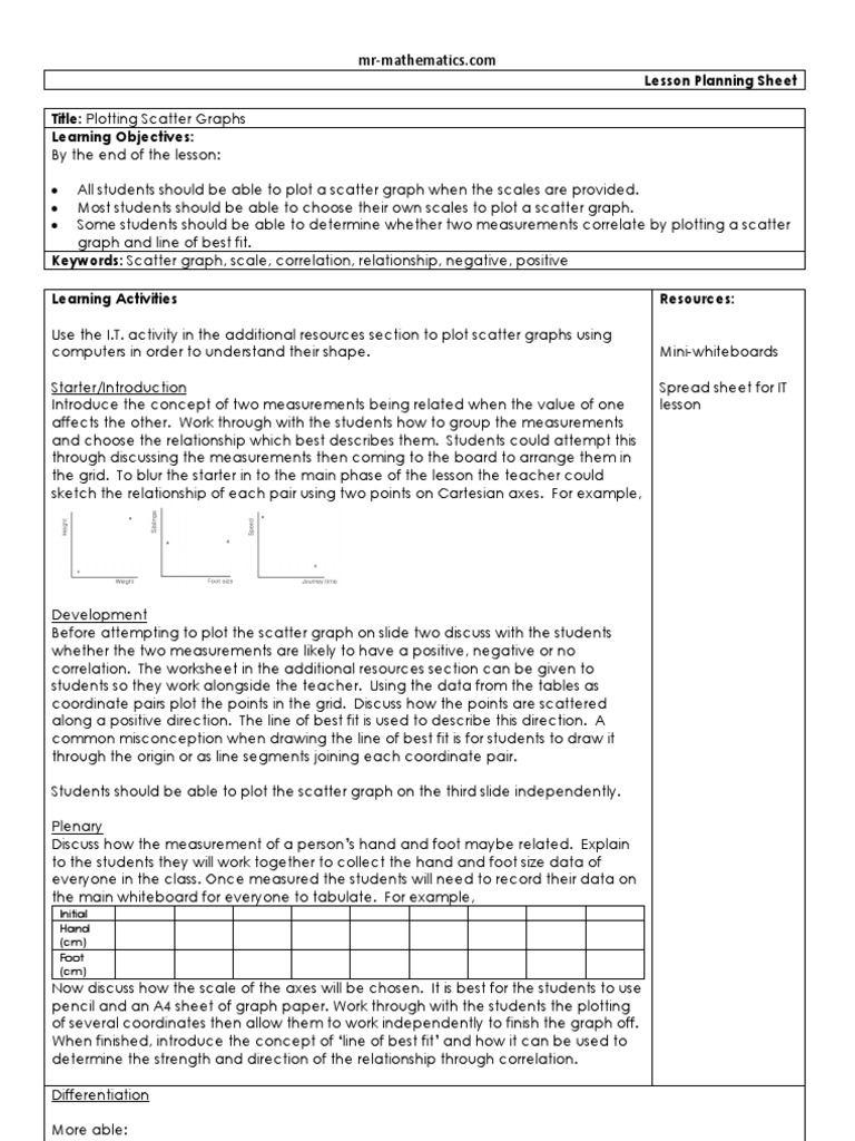 Lesson Plan Scatter Graphs | Scatter Plot | Lesson Plan | Free 30-day ...