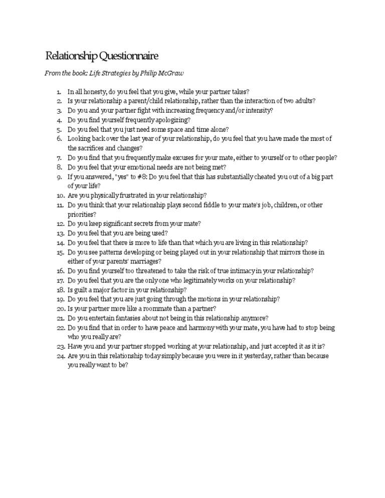 Relationship Questionnaire | PDF