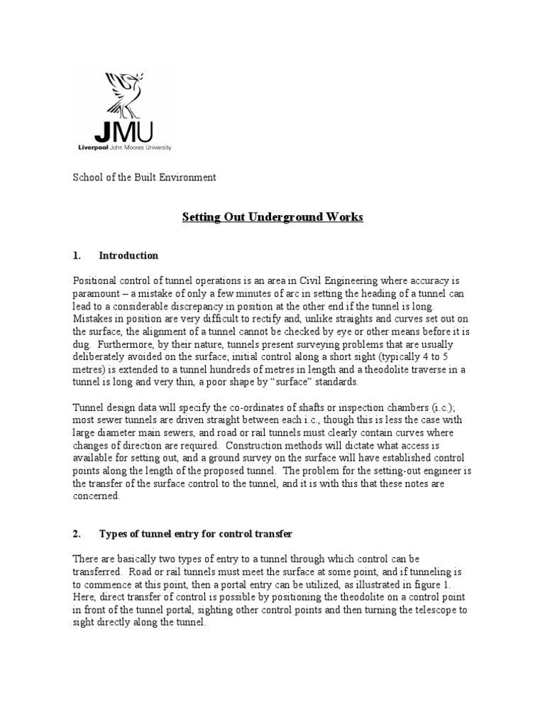 Underground Surveying Techniques for Tunnels | PDF | Sine | Surveying