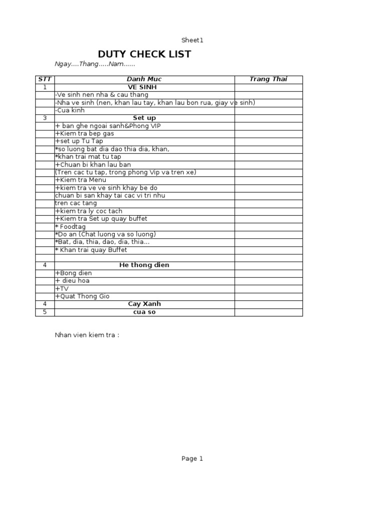 Duty Checklist | PDF