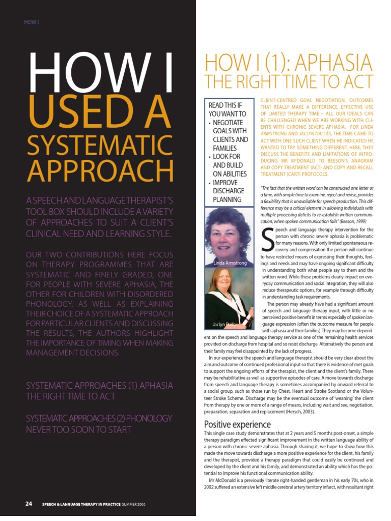 How I Used A Systematic Approach (1) : Aphasia - The Right Time To ACT ...
