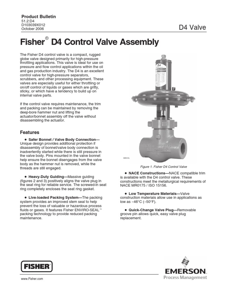 Fisher D4 Control Valve Overview | PDF | Valve | Pounds Per Square Inch