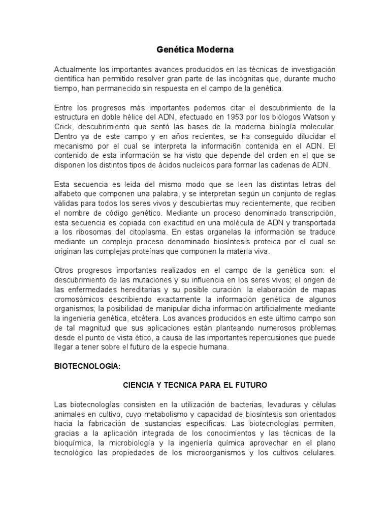Genetica Moderna | PDF | Terapia de genes | Adn