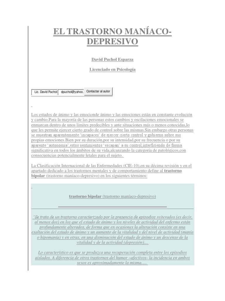 El Trastorno Maníaco | PDF | Desorden bipolar | Trastornos del estado ...