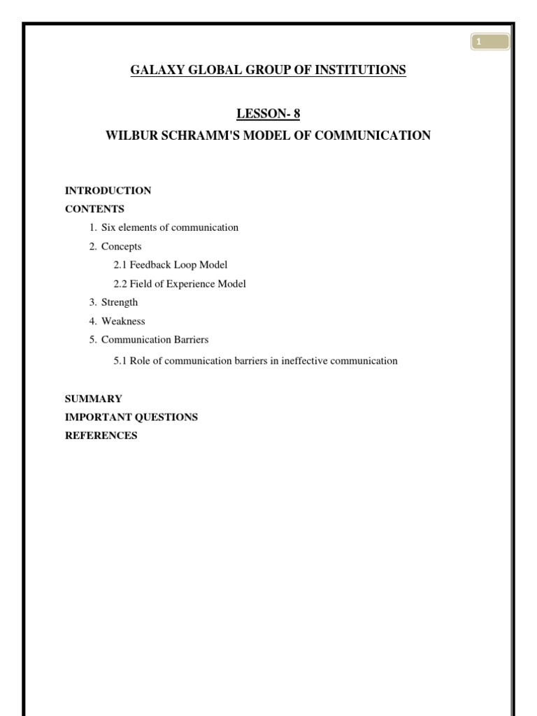 Lesson - 8, Wilbur Schramm Mode | PDF | Communication | Information