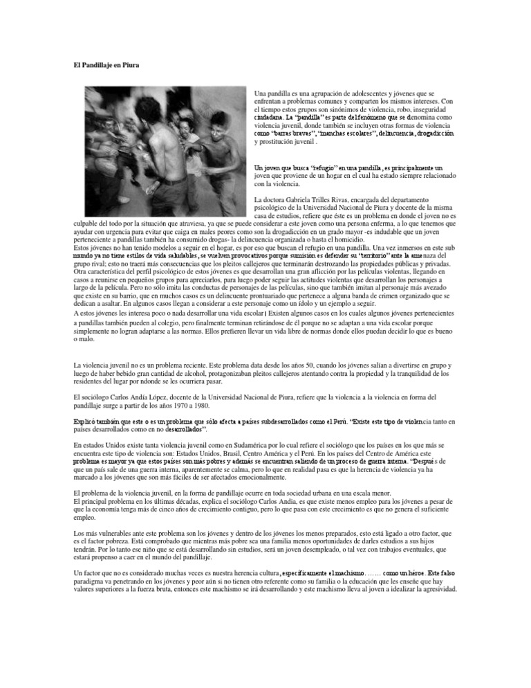 El Pandillaje en Piura | PDF | Juventud | La dependencia de sustancias