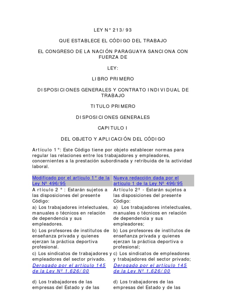 Codigo Laboral Paraguayo | PDF | Derecho laboral | Salario