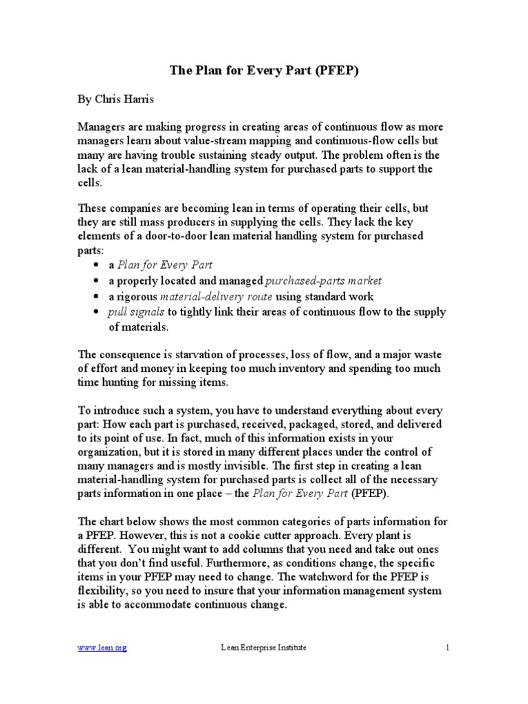 The Plan For Every Part | PDF | Lean Manufacturing | Spreadsheet
