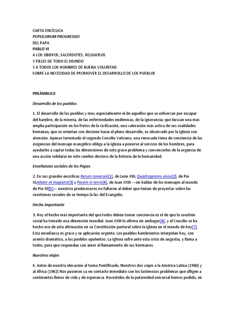 CARTA ENCÍCLICA POPULORUM PROGRESSIO Pablo VI | PDF | Pobreza | Pobreza ...