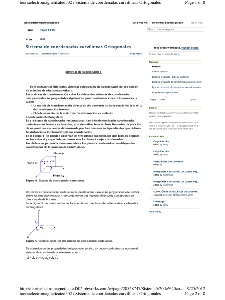 Sistemas de Coordenadas Resumen | PDF | Sistema coordinado | Vector Euclidiano