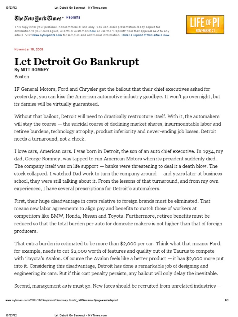 Detroit Go Bankrupt - NYTimes | PDF | United Automobile Workers ...