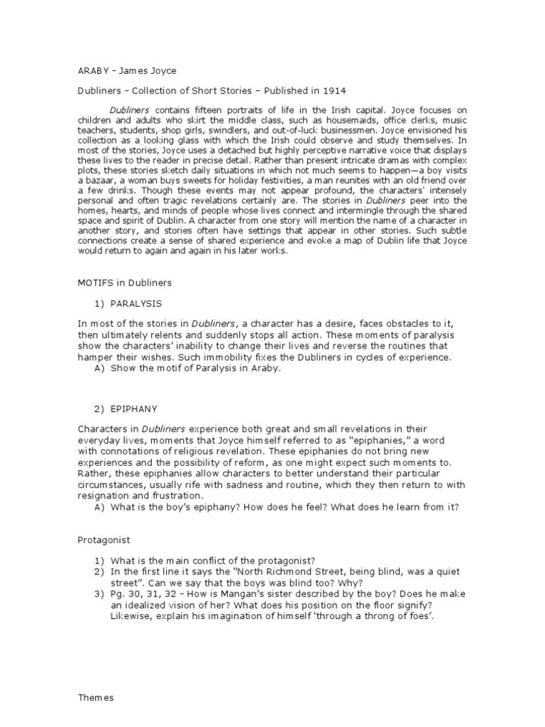 Class Notes English Lit Araby James Joyce | PDF | Dubliners | James Joyce