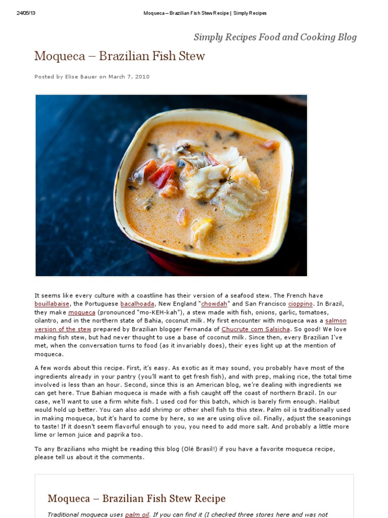 Moqueca - Brazilian Fish Stew Recipe - Simply Recipes | PDF | Coconut ...