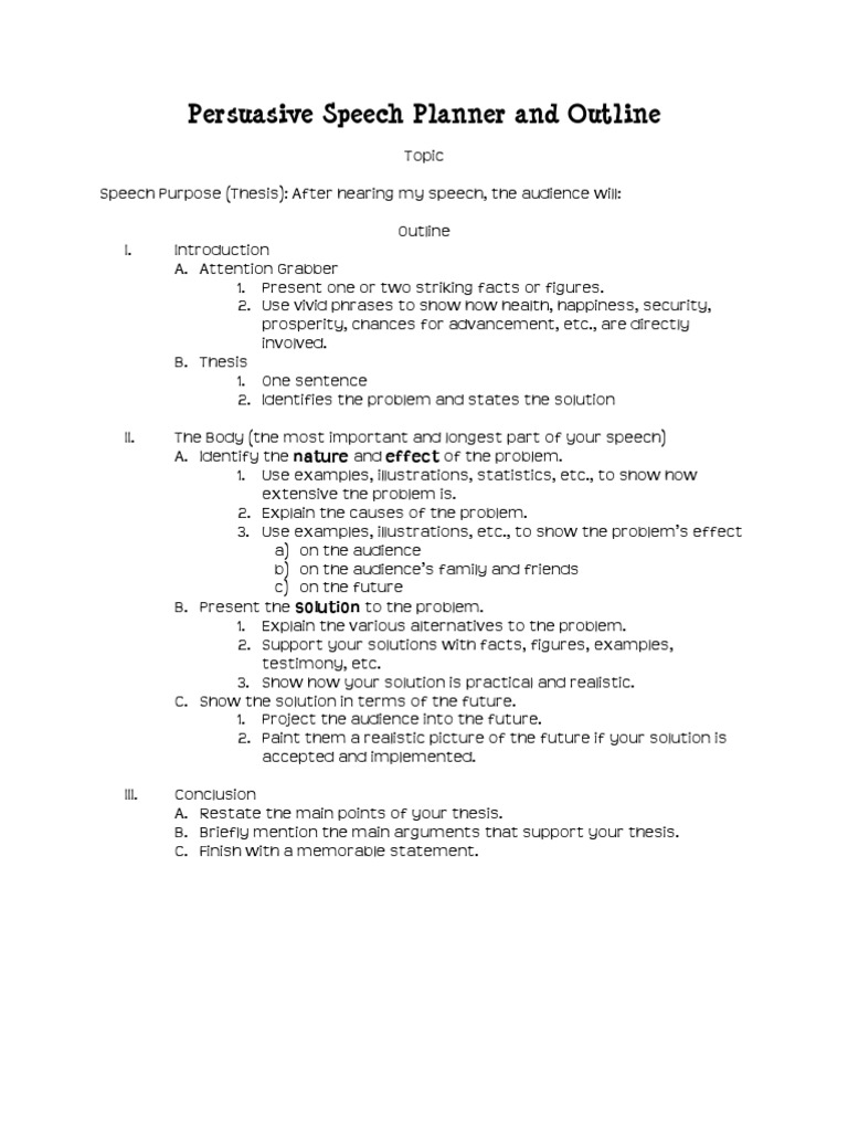 2013 - Persuasive Speech Planner and Outline | PDF | Persuasion | Thesis