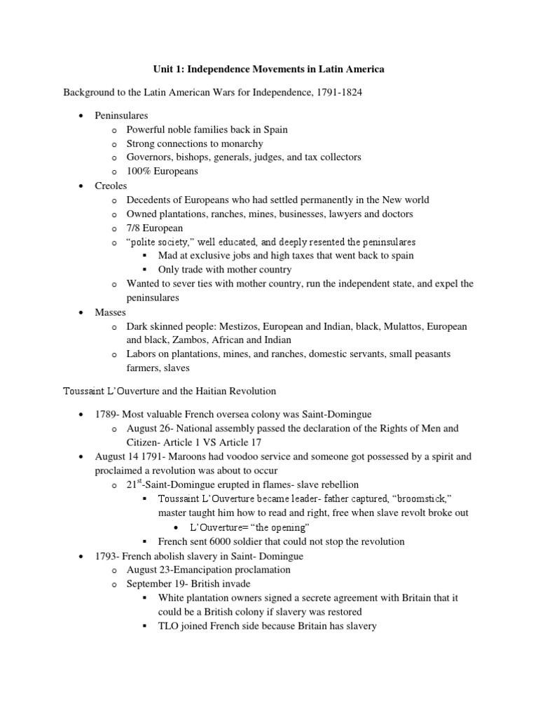 Unit 1: Independence Movements in Latin America | PDF | Abolitionism ...