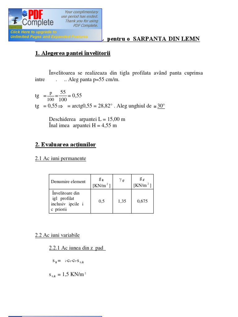 Exemplu Calcul Sarpanta LEMN | PDF