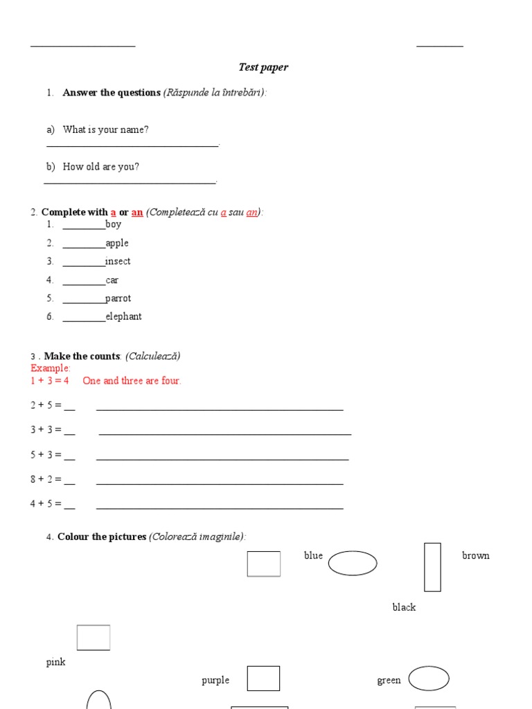 Test Paper: Example: 1 + 3 4 One and Three Are Four | PDF | Teaching ...