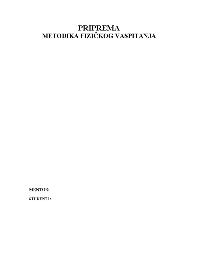 Priprema Metodika Fizičkog Vaspitanja | PDF
