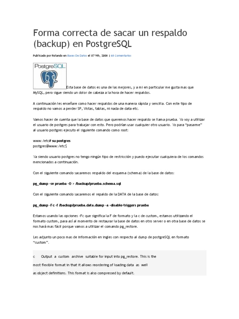 Forma Correcta de Sacar Un Respaldo PDF | PDF | Postgre Sql | Apoyo
