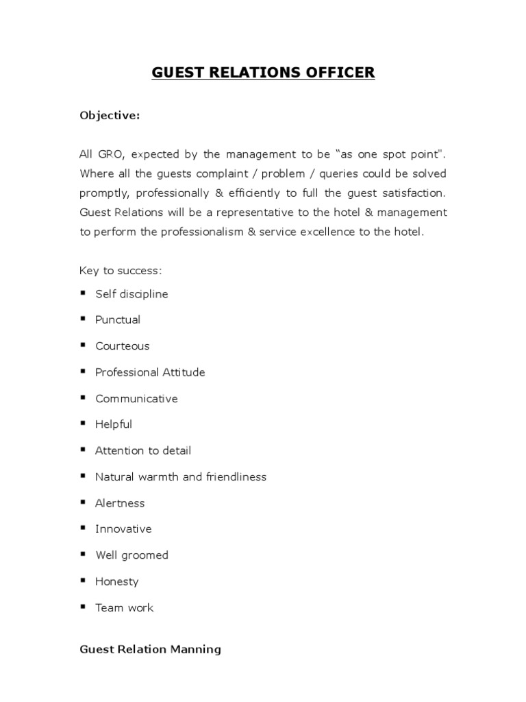Guest Relation Officer | PDF | Hotel | Hotel And Accommodation