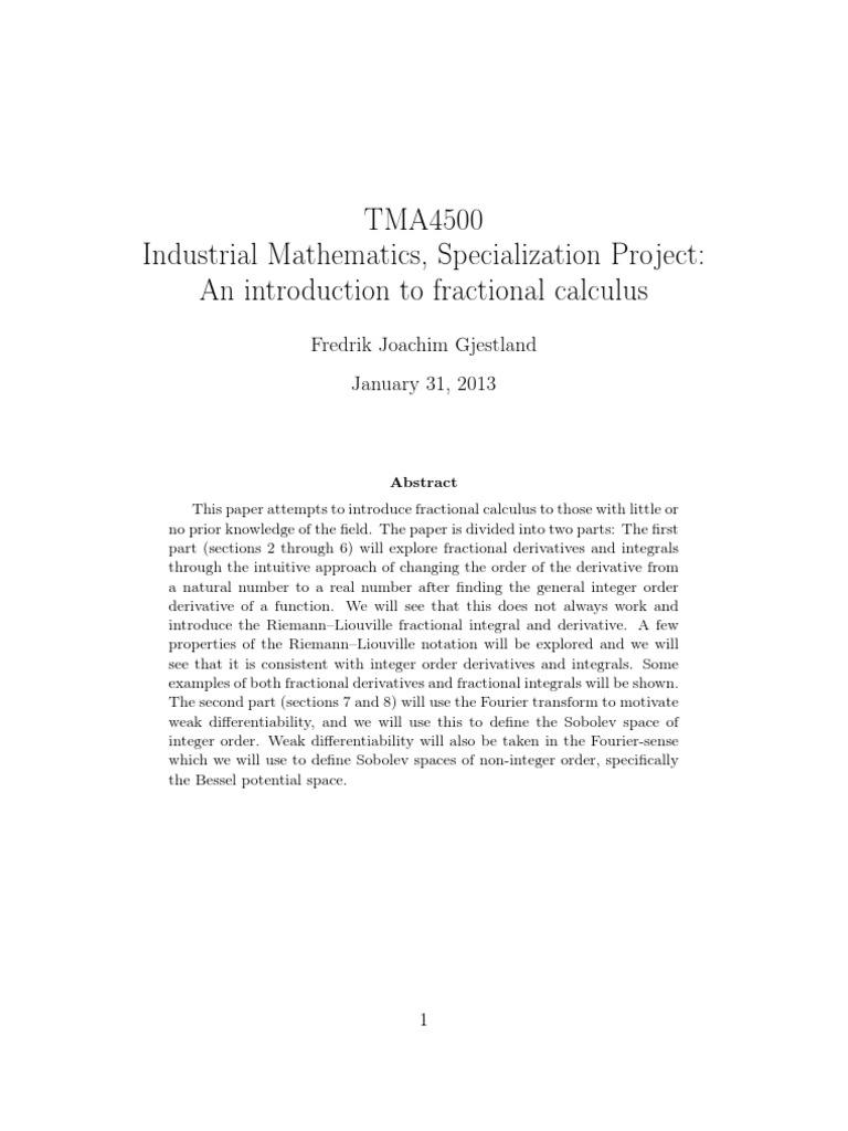 Introduction to Fractional Calculus | PDF | Fourier Transform | Calculus