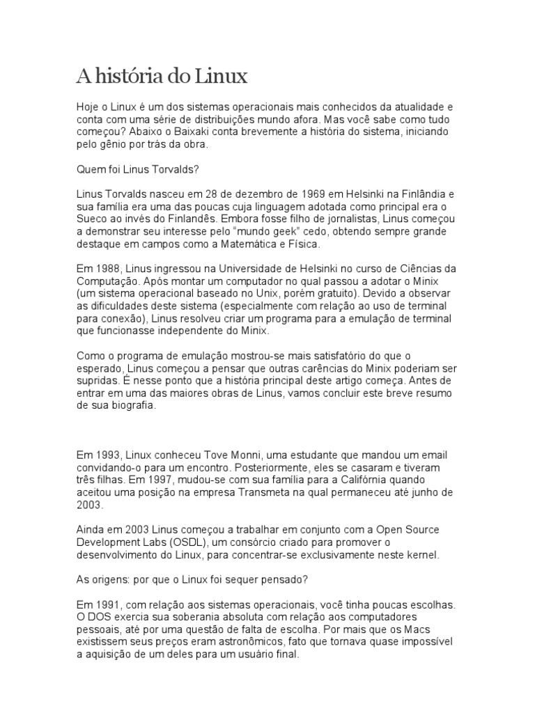 A História Do Linux | PDF | Linux | Gnu