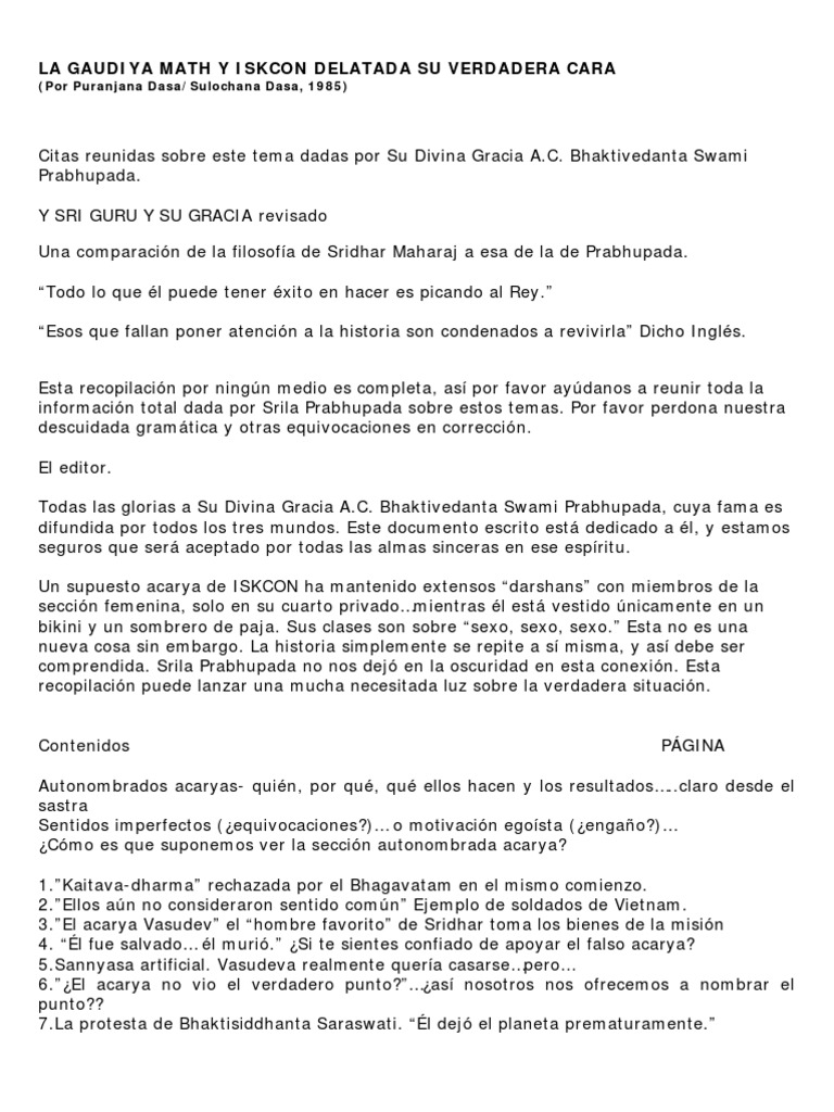 La Gaudiya Math y Iskcon Desobedecieron Las Órdenes de Su Guru | PDF ...