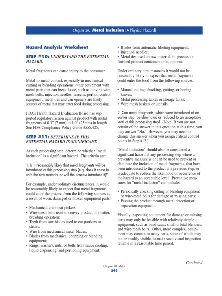 Metal Inclusion, Haccp FDA Seafood Ch20 | PDF | Metal Detector | Hazard ...