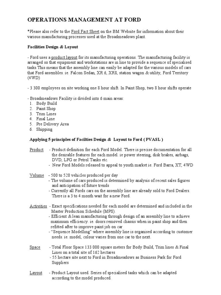 Ford Operations Management Overview | PDF | Ford Motor Company | Motor ...
