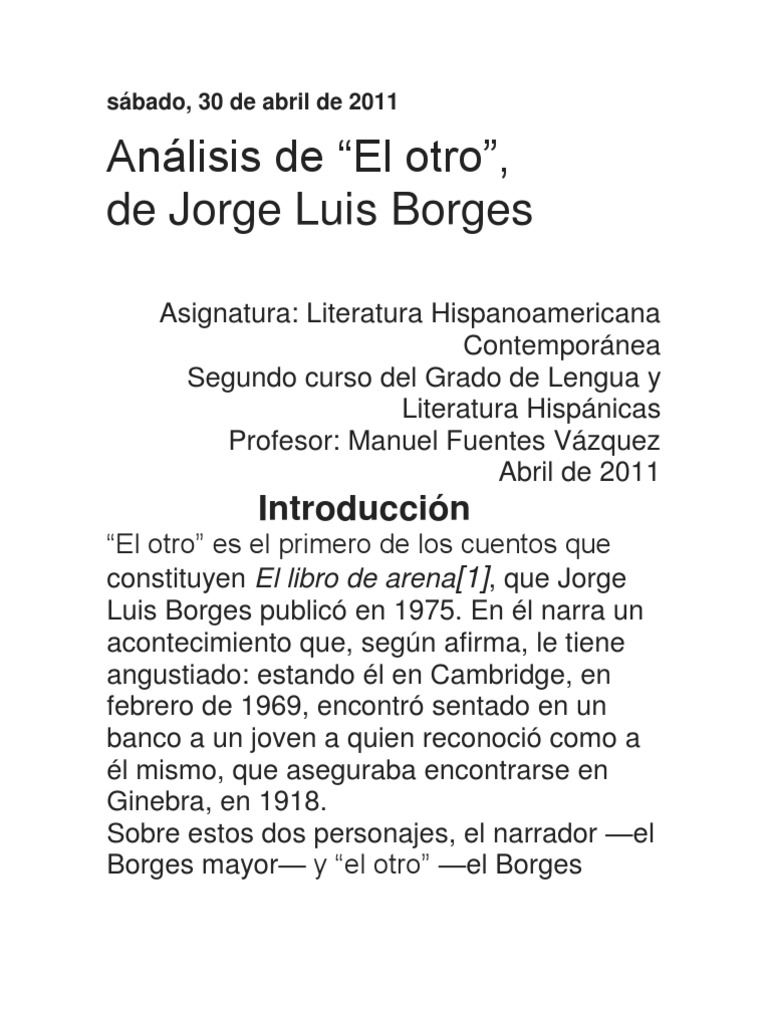 Análisis del cuento "El otro" de Borges | PDF | Cuentos | Autor