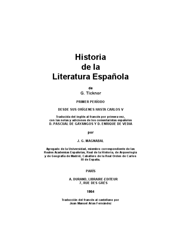 Historia de La Literatura Espanola Primer Periodo Desde Sus Origenes ...