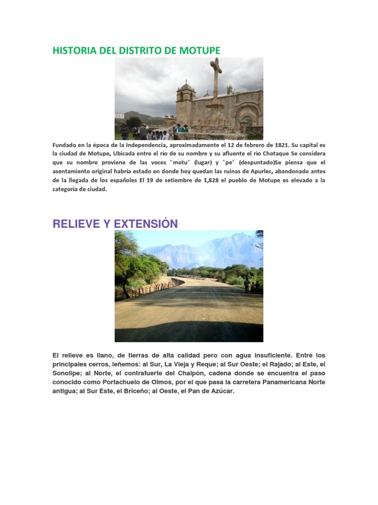 Historia Del Distrito de Motupe | PDF | Ciencias sociales | Viajes y ...