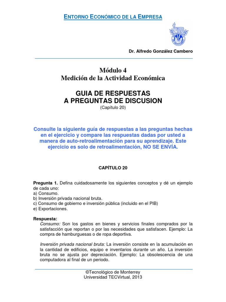 Guia de Respuestas Modulo 4 PDF | PDF | Producto Interno Bruto | Inversiones