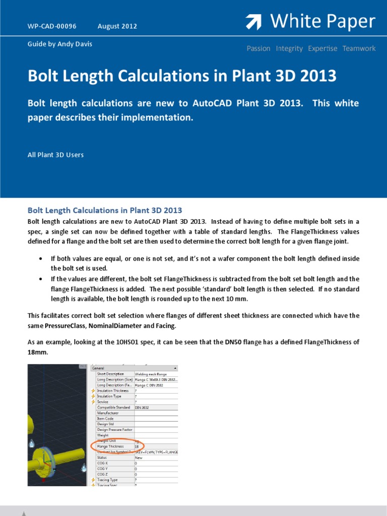 Bolt Length Calculations in Plant 3D 2013