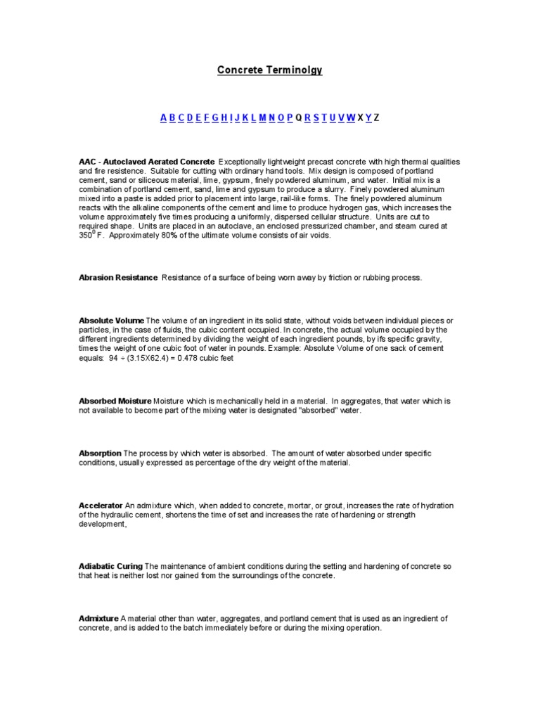 Concrete Terminology PDF | PDF | Concrete | Cement