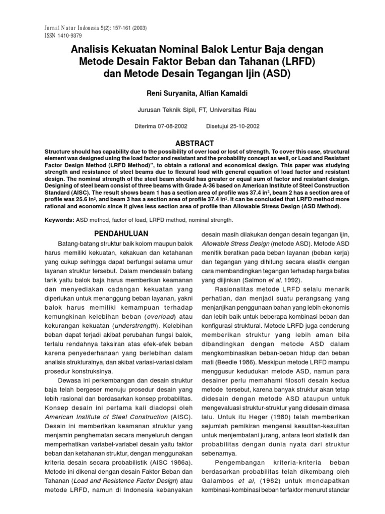 1 Analisis Kekuatan Nominal Balok Lentur Baja Dengan Metode Desain Faktor Beban Dan Tahanan LRFD ...